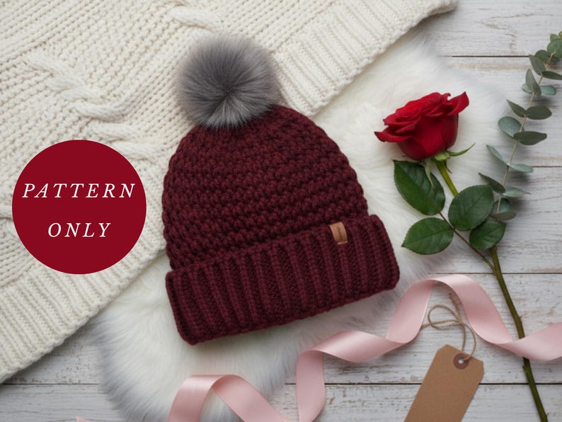 Valentines Day Gift Crochet Chunky Beanie Pattern – Riley Ribbed Hat ...