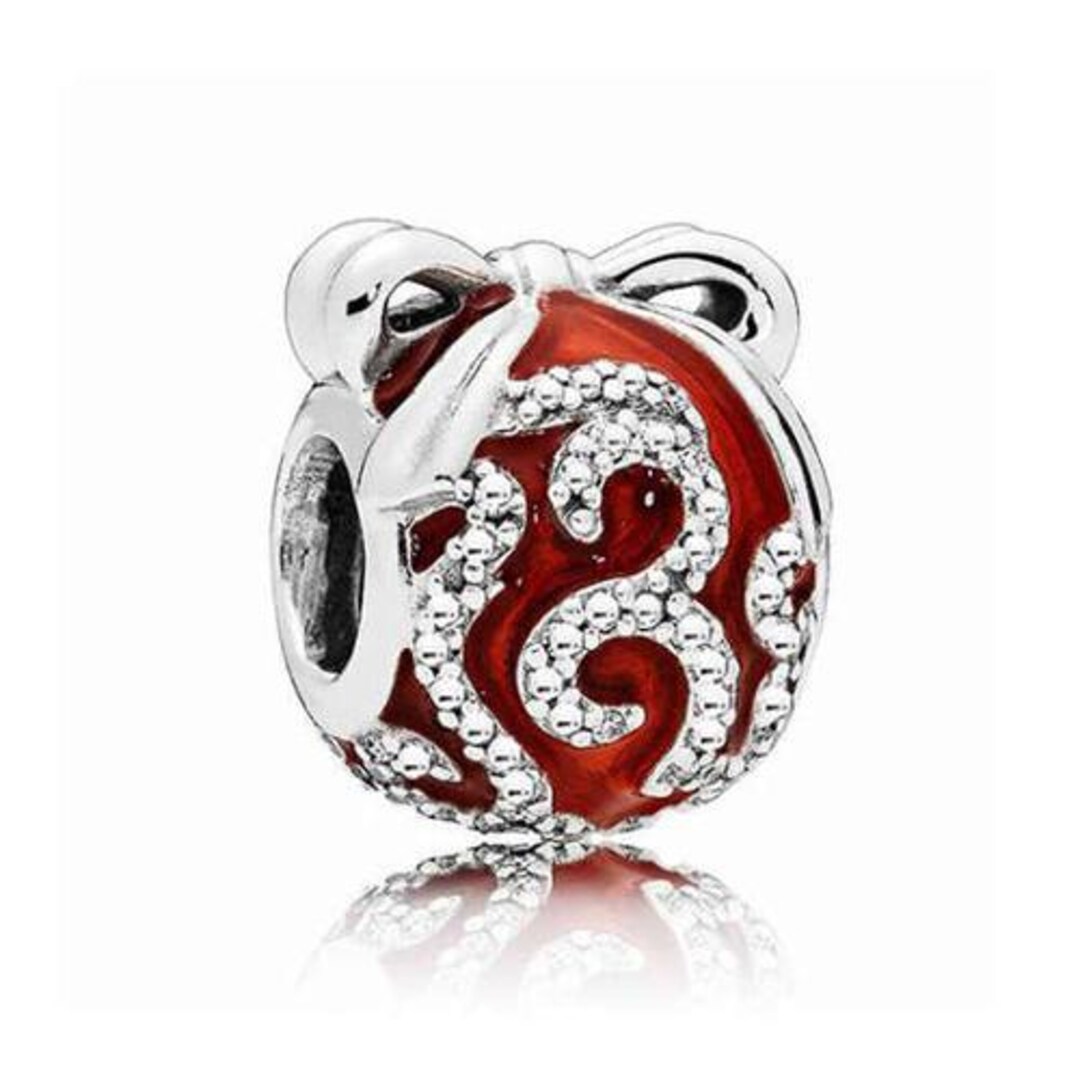 New Pandora Christmas Style 925 Silver Beads Pan Red Enamel Fruit Bag ...
