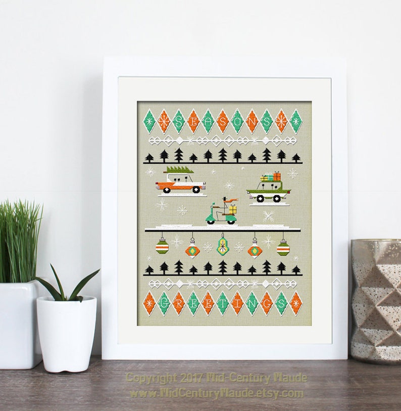 Christmas Cross Stitch Pattern Sampler Mid Century Modern PDF - Etsy