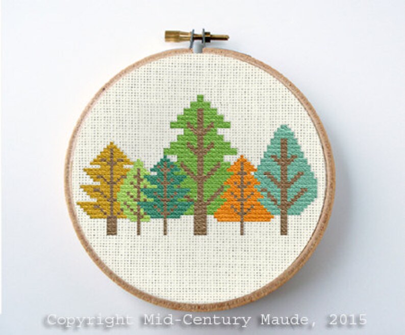 Tree Cross Stitch Pattern Modern Forest Geometric Mid Century | Etsy