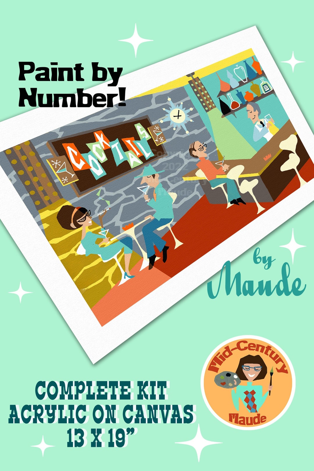 Paint by Numbers Kit for Adults Modern, Retro, Mid Century Cocktail ...