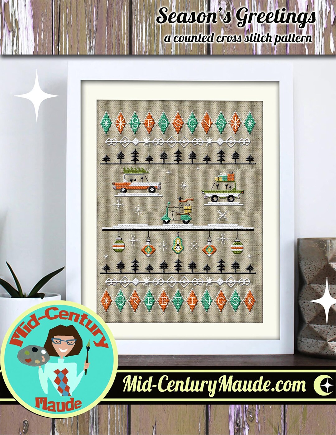 Retro Christmas Cross Stitch Pattern Download. Season's Greetings With ...