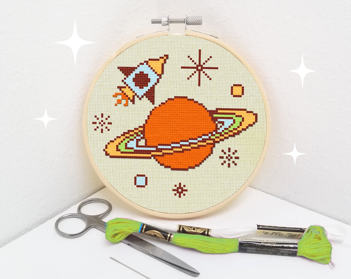 Outer Space Cross Stitch Pattern Saturn Rocket Ship Planets - Etsy