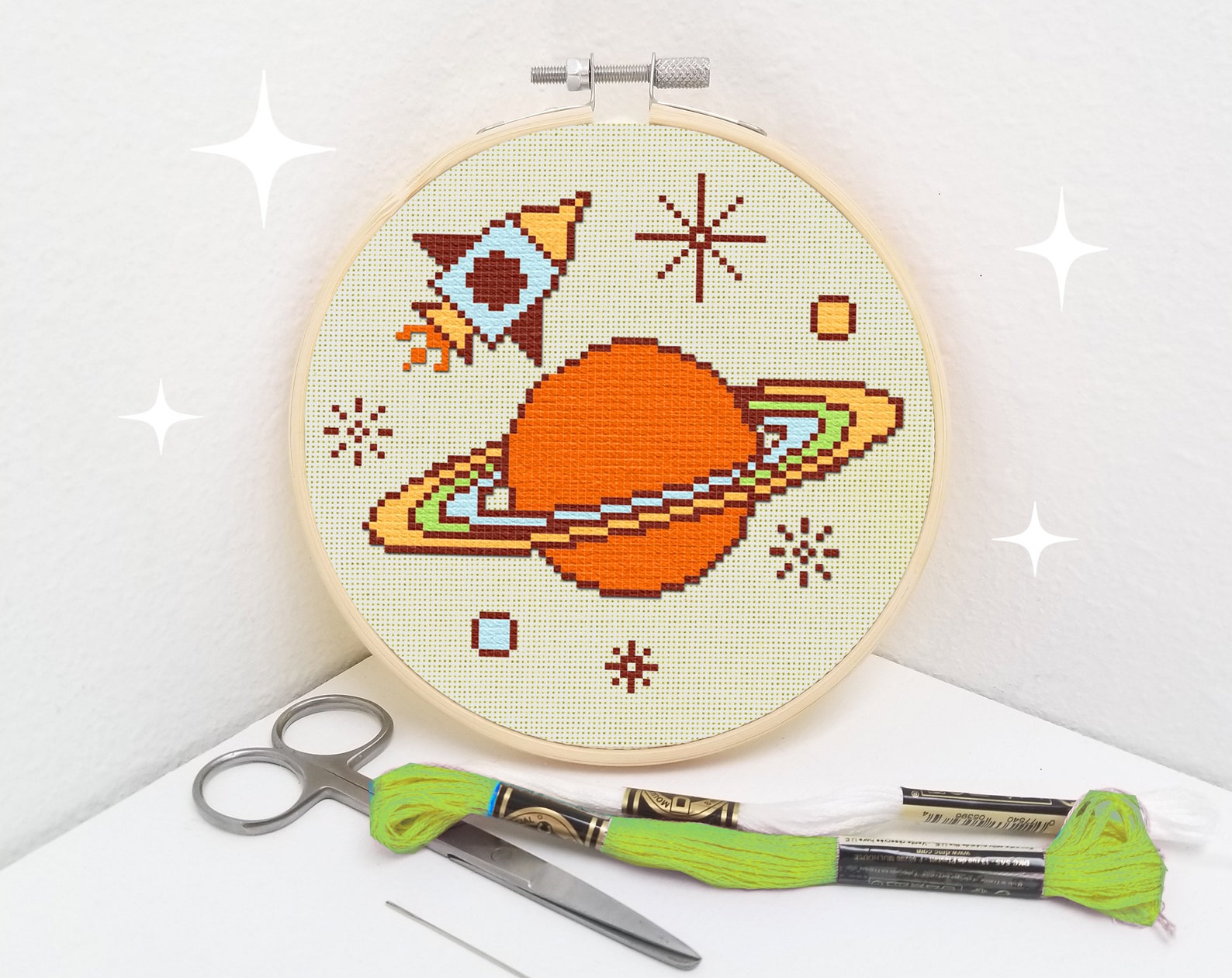 Outer Space Cross Stitch Pattern Saturn Rocket Ship Planets - Etsy