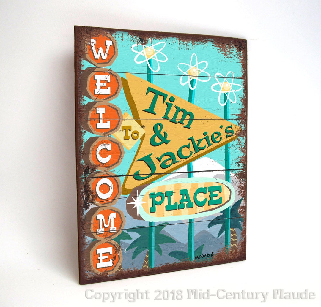 Mid Century Modern Welcome Sign Personalized With Your Name - Etsy Hong ...