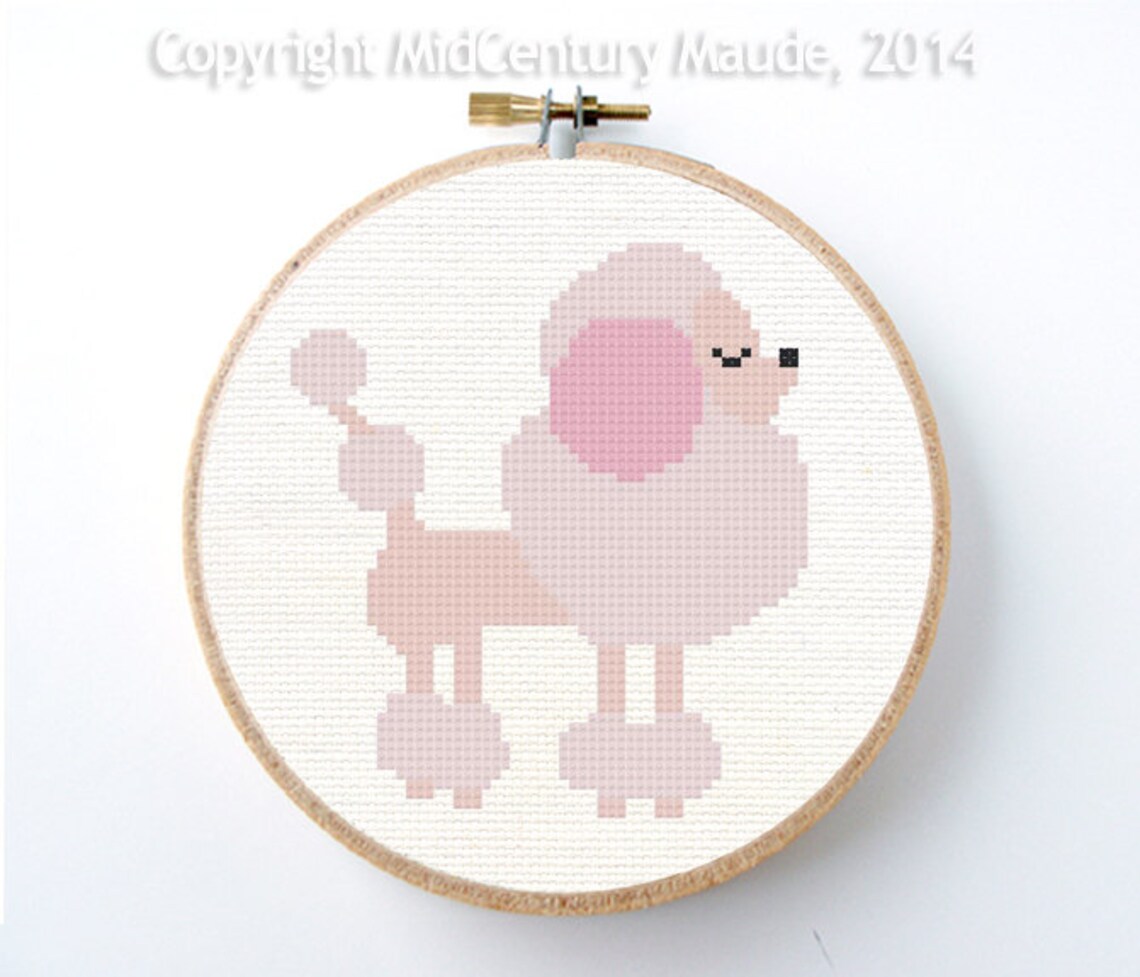 Poodle Cross Stitch Pattern Pink French Dog PDF Download Small - Etsy
