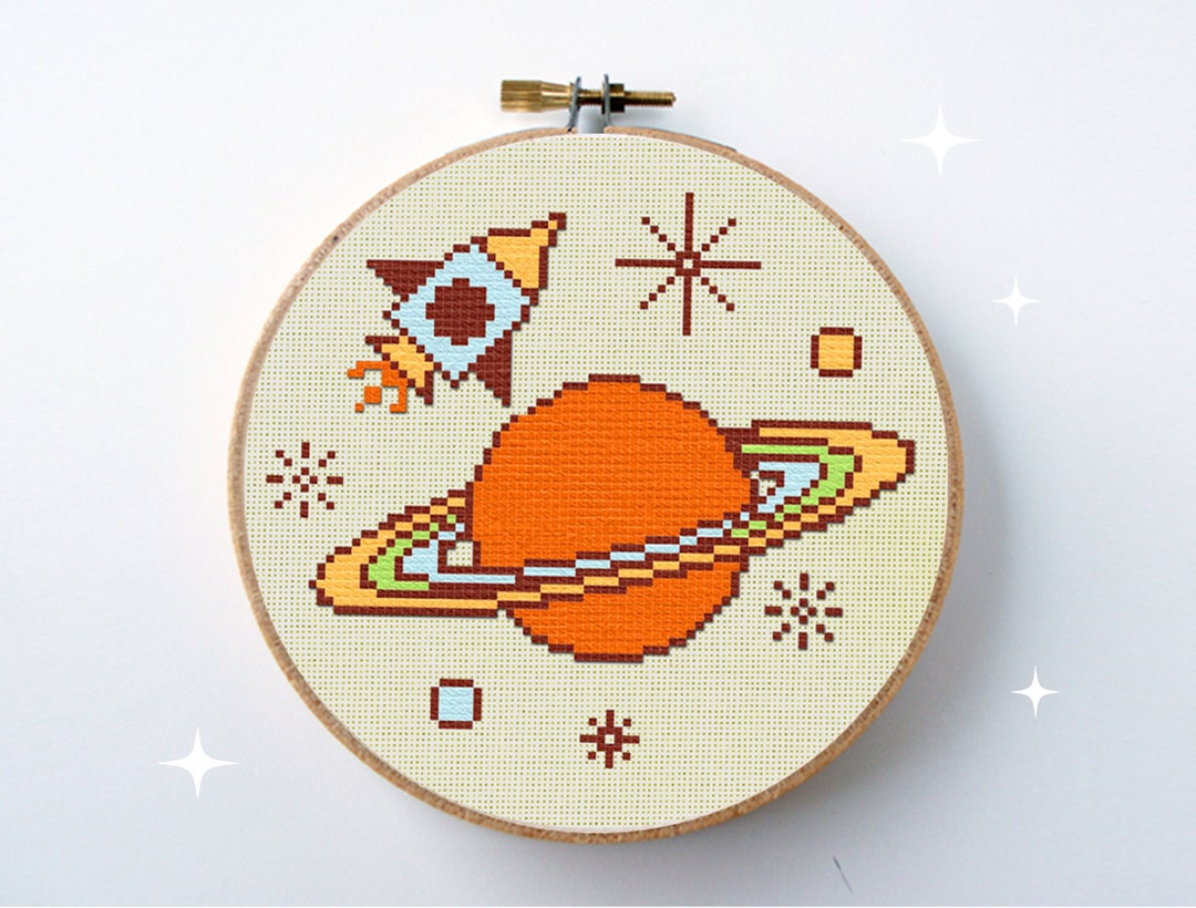 Outer Space Cross Stitch Pattern Saturn Rocket Ship Planets - Etsy
