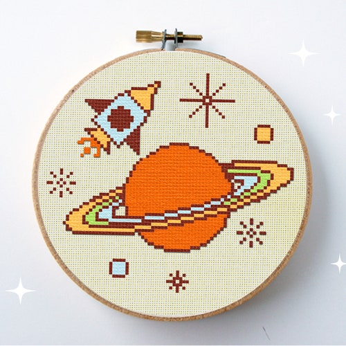 Outer Space Cross Stitch Pattern Saturn Rocket Ship Planets - Etsy