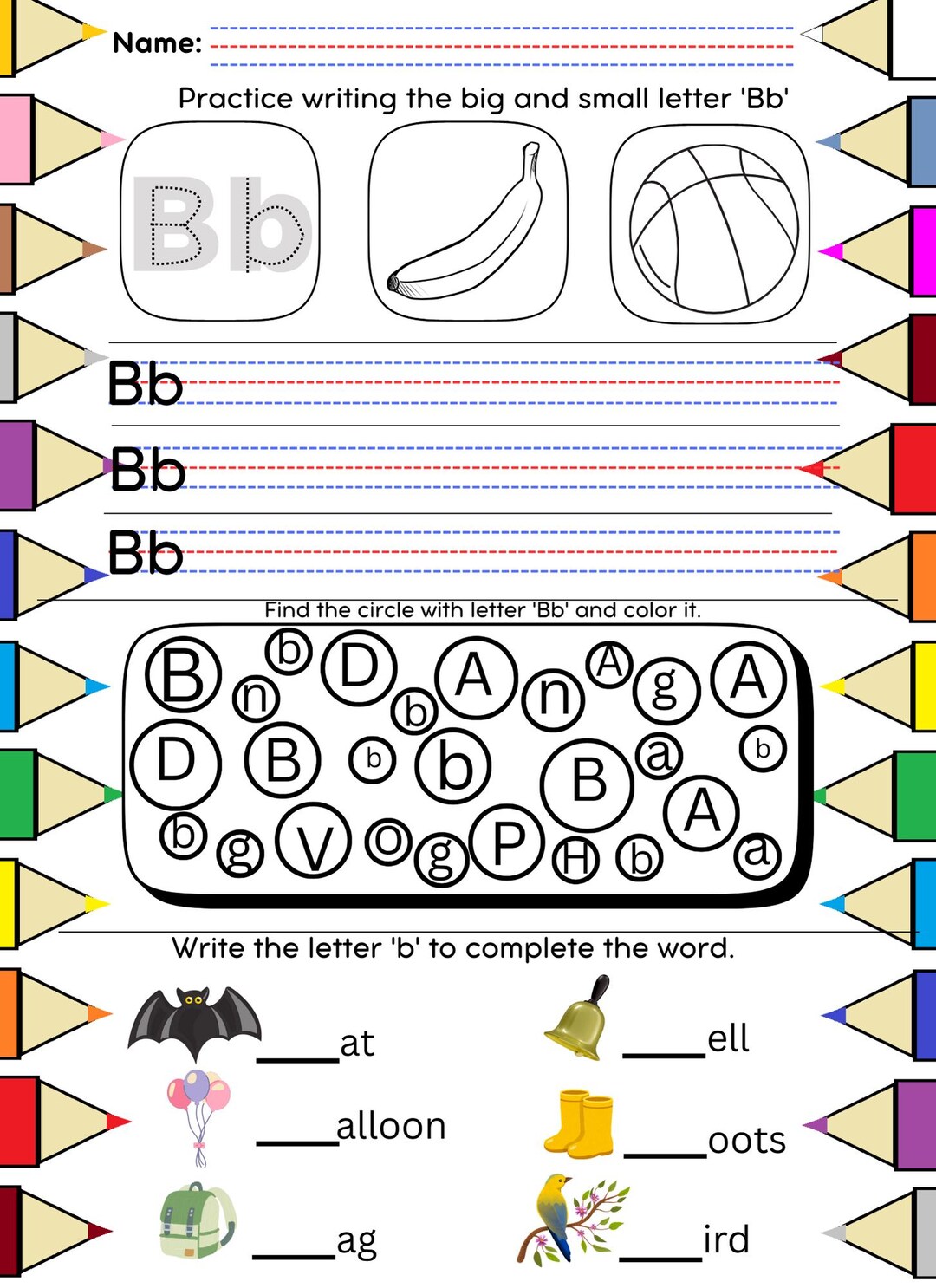 Letter 'bb' Worksheet for Kindergarten - Etsy