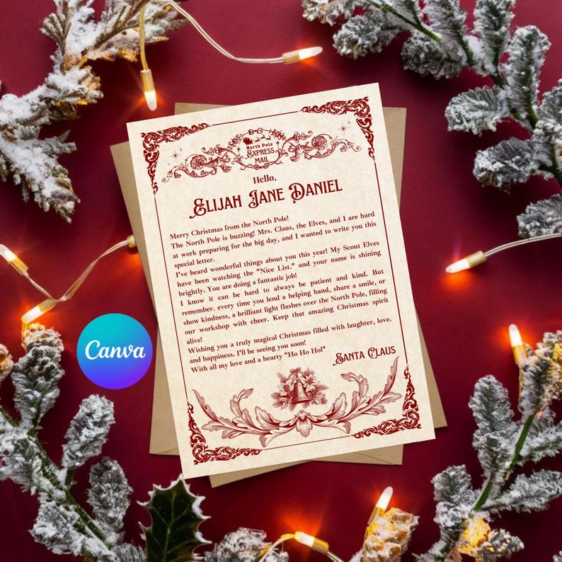 Editable Santa Letter Template, Personalized Letter From Santa Claus ...