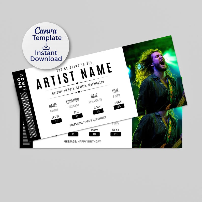 Editable Concert Ticket Template, DIY Event Ticket, Surprise Gift ...