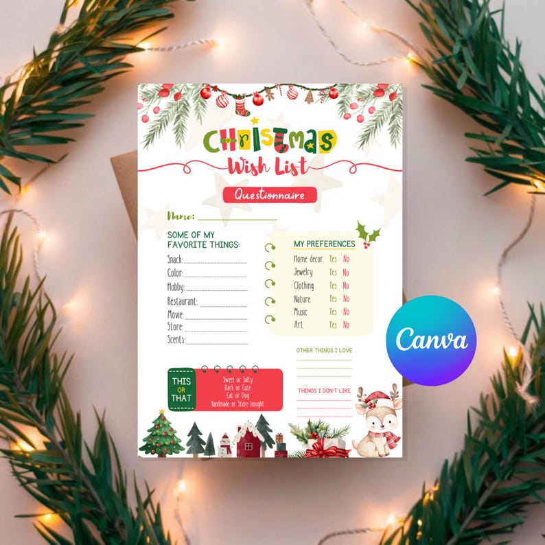 Christmas Wish List Questionnaire Printable (PDF) - Etsy