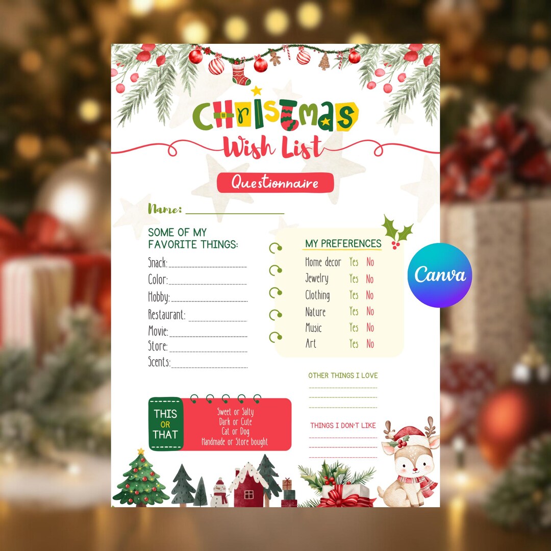 Christmas Wish List Questionnaire Printable (PDF) - Etsy
