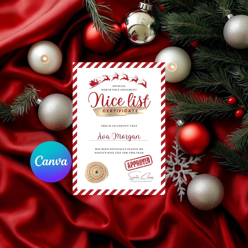 Santa's Official Nice List Certificate | Editable Printable | Christmas ...