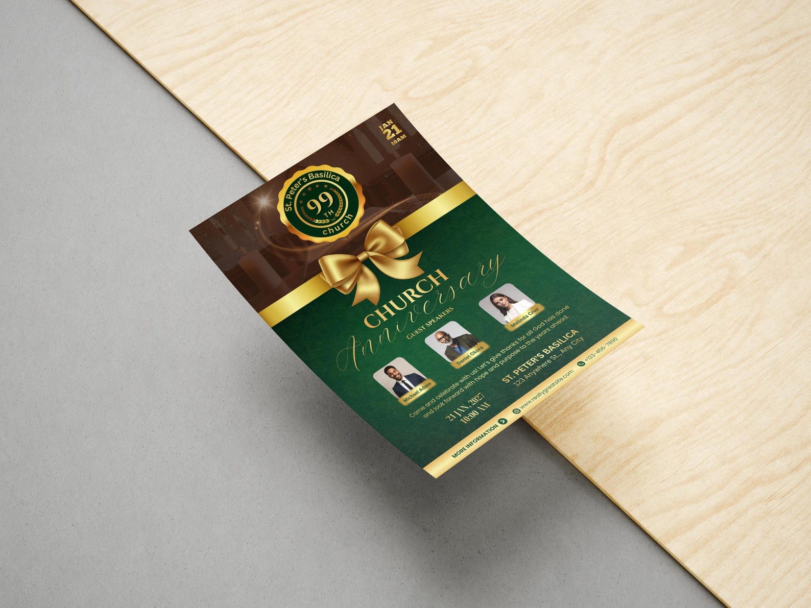 Green & Gold Church Anniversary Flyer, Elegant Canva Template (digital ...