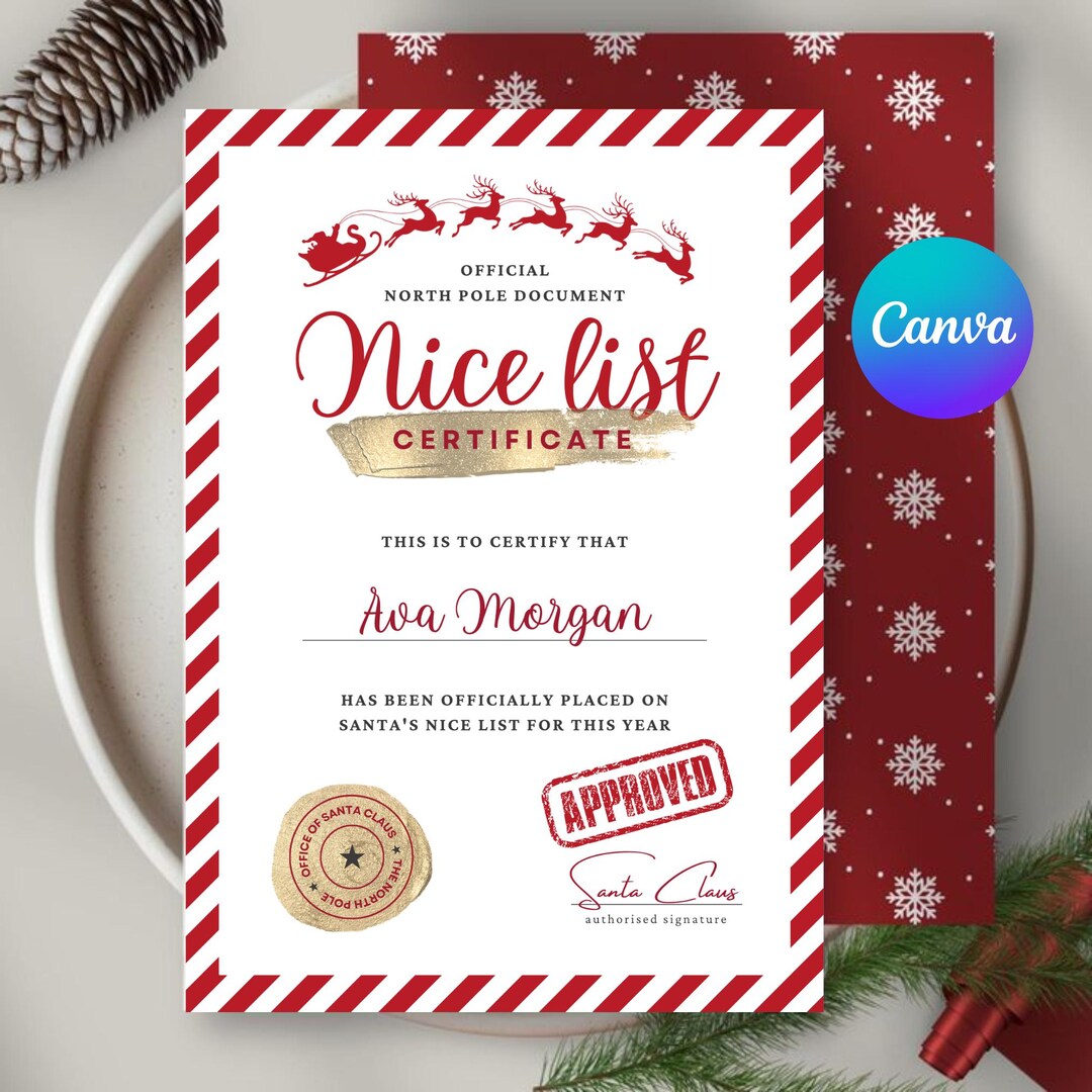 Santa's Official Nice List Certificate | Editable Printable | Christmas ...