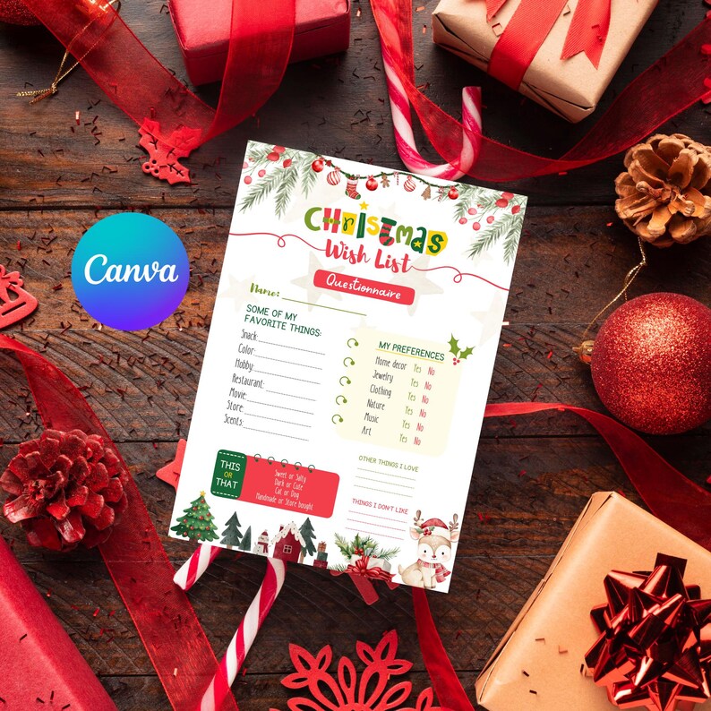 Christmas Wish List Questionnaire Printable (PDF) - Etsy