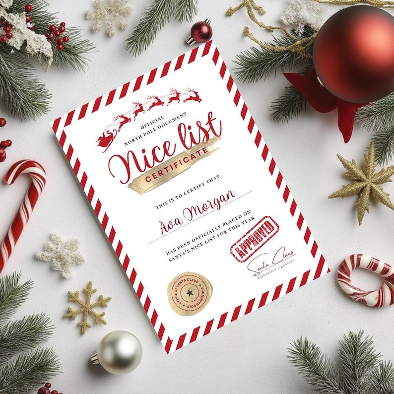 Santa's Official Nice List Certificate | Editable Printable | Christmas ...