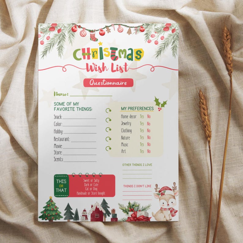 Christmas Wish List Questionnaire Printable (PDF) - Etsy