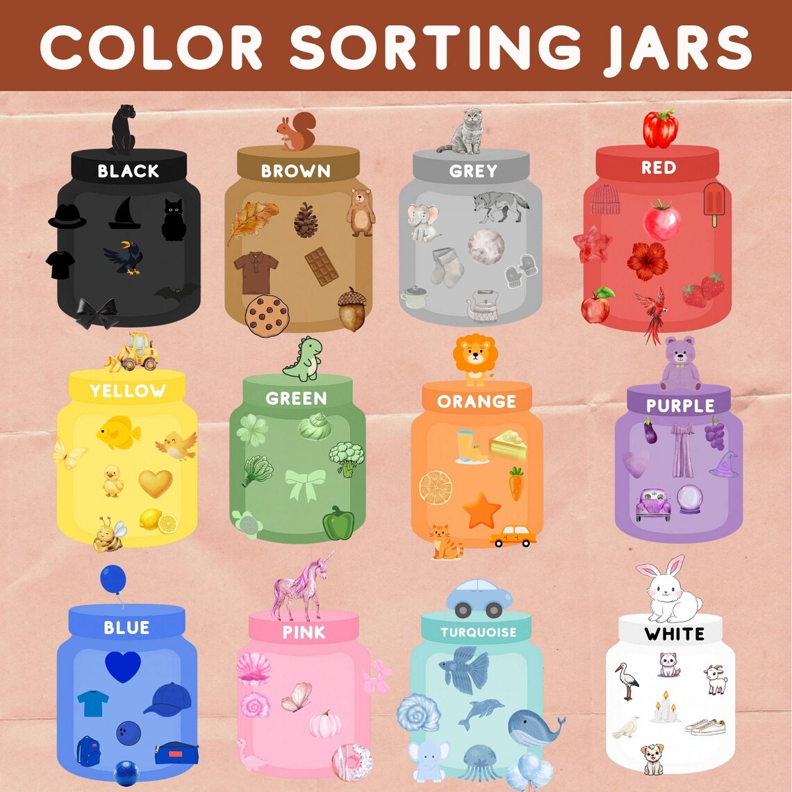 Color Sorting Jars Printable | Toddler Learning Colors Game (PDF) - Etsy
