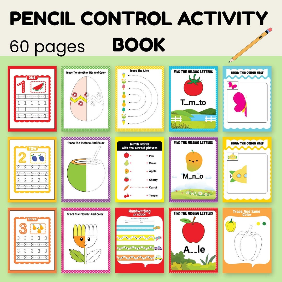 Pencil Control Activity Book: Pre-writing Tracing Worksheets (PDF) - Etsy