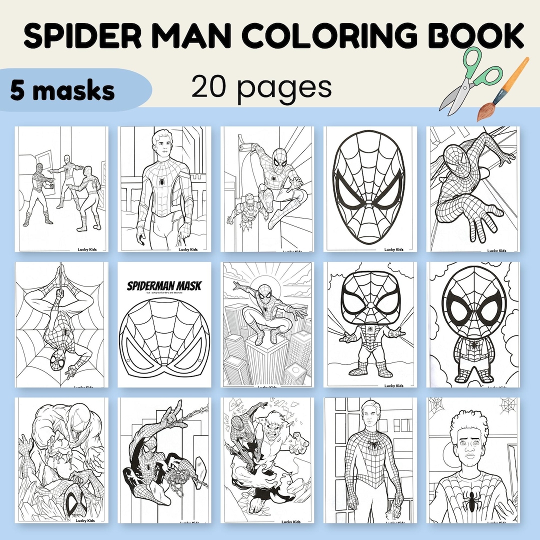 Spider-man Coloring Book for Kids | 20 Pages, 5 Masks (PDF Pattern) - Etsy