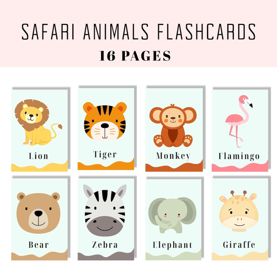 Safari Animals Flashcards for Kids | Printable Jungle Animal Learning ...