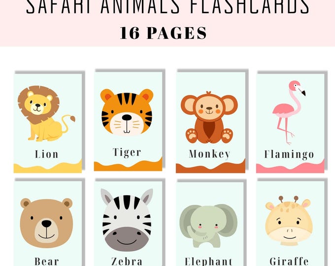 Safari Animals Flashcards for Kids | Printable Jungle Animal Learning ...