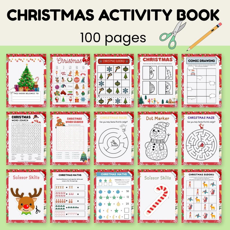 Christmas Activity Book for Kids | 100 Pages Printable Worksheets ...