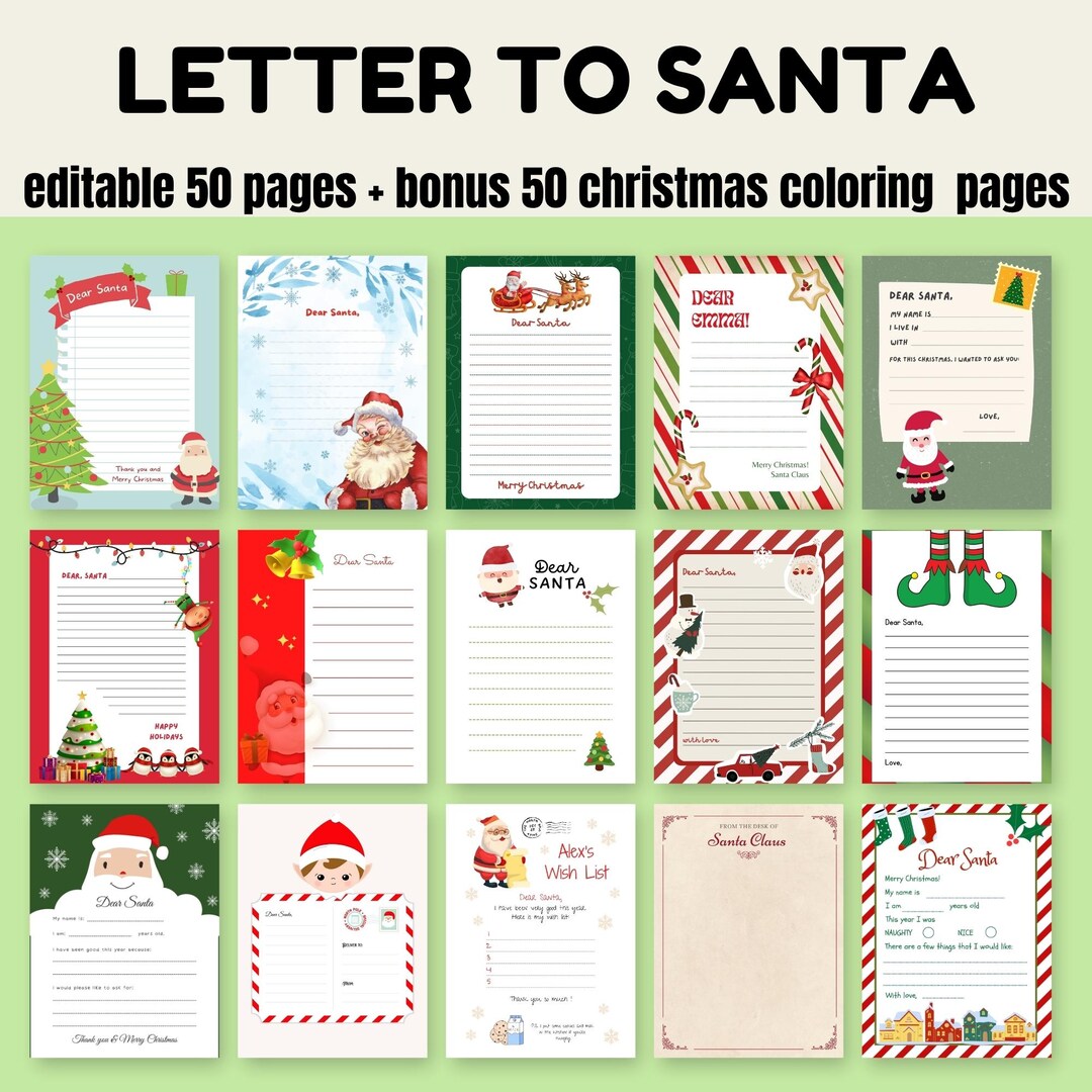 50 Editable Letter to Santa Template + Bonus 50 Christmas Coloring ...