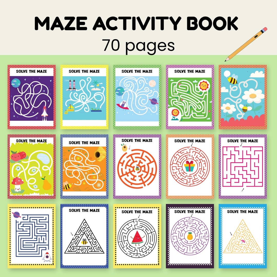 70 Pages Maze Activity Book for Kids | Printable Puzzle Worksheets ...