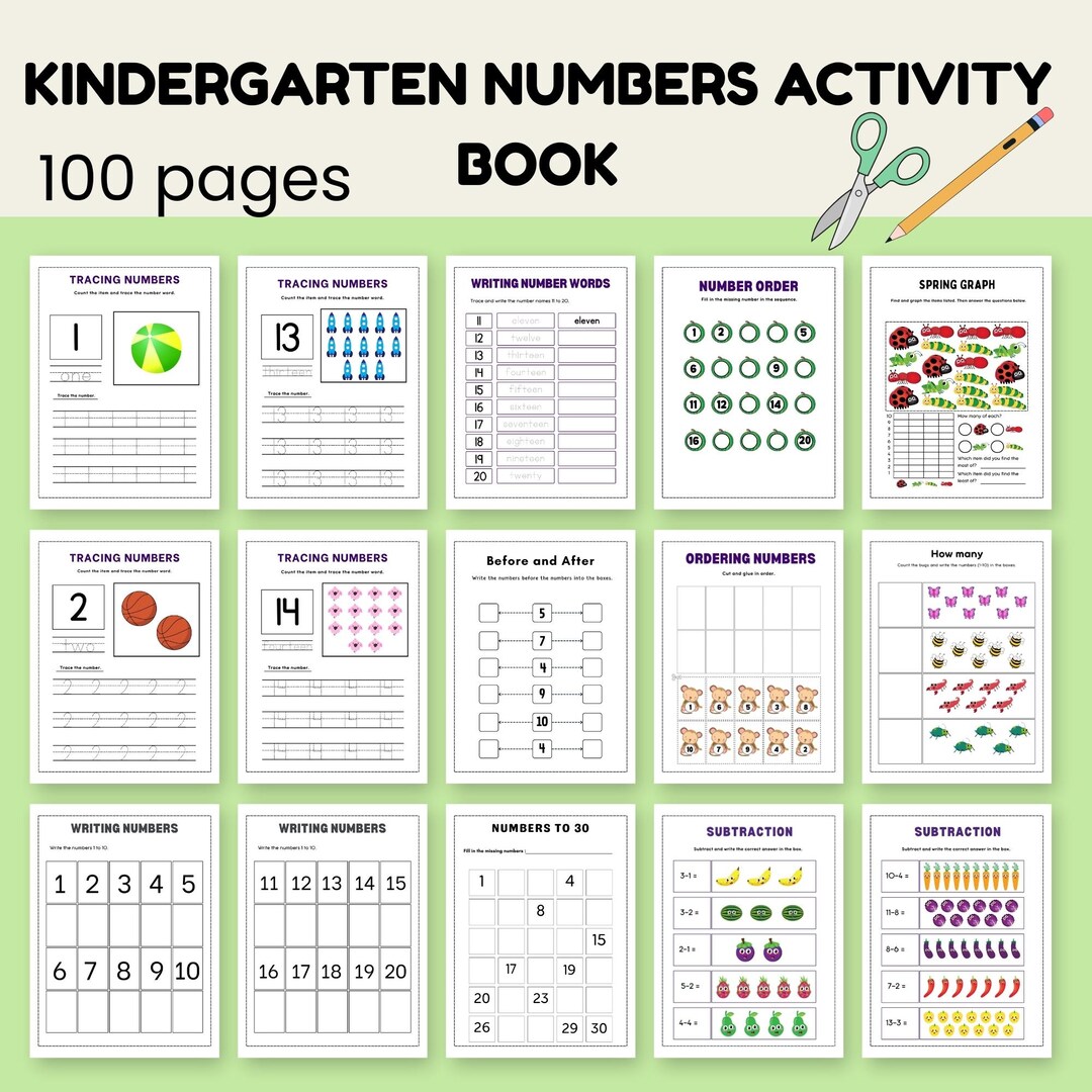 Kindergarten Numbers Activity Book | 100 Pages Preschool Math ...