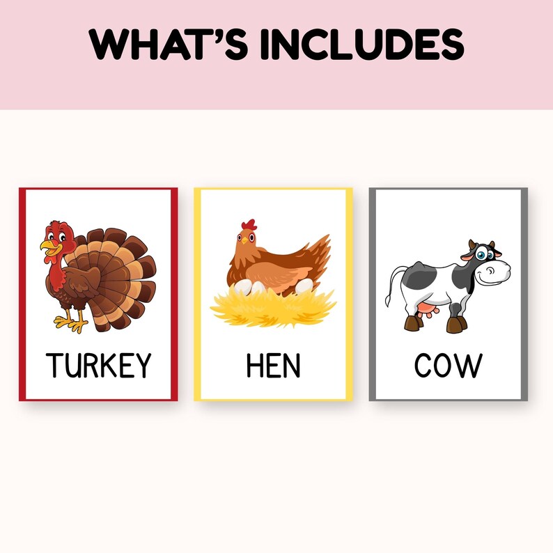Farm Animals Flashcards for Kids – 15 Printable Cards – Cow, Horse, Pig ...