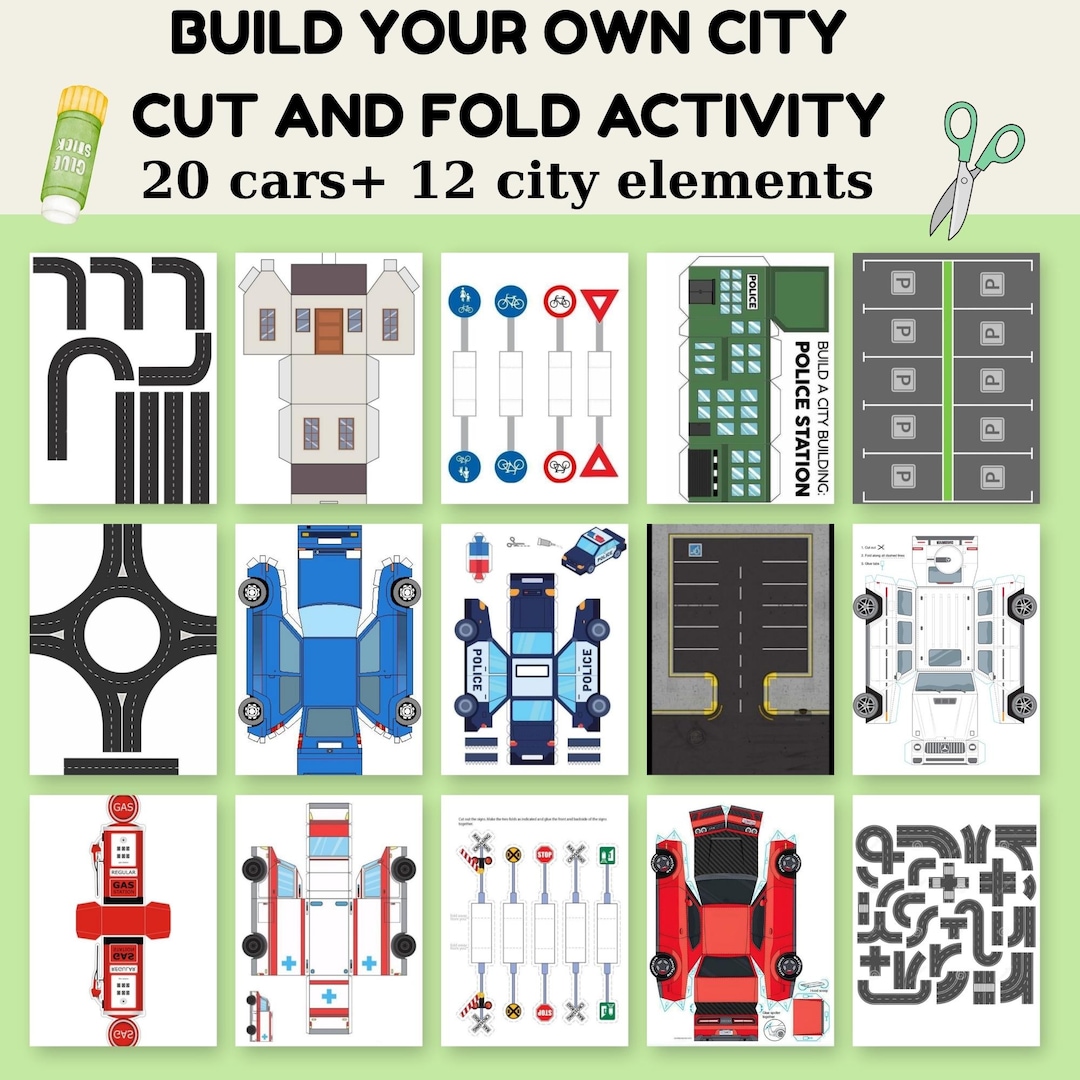 Build Your Own City Paper Craft Set | Printable Cars & Buildings (PDF ...