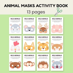 Printable Animal Masks for Kids: DIY Party Activity (PDF Download) - Etsy