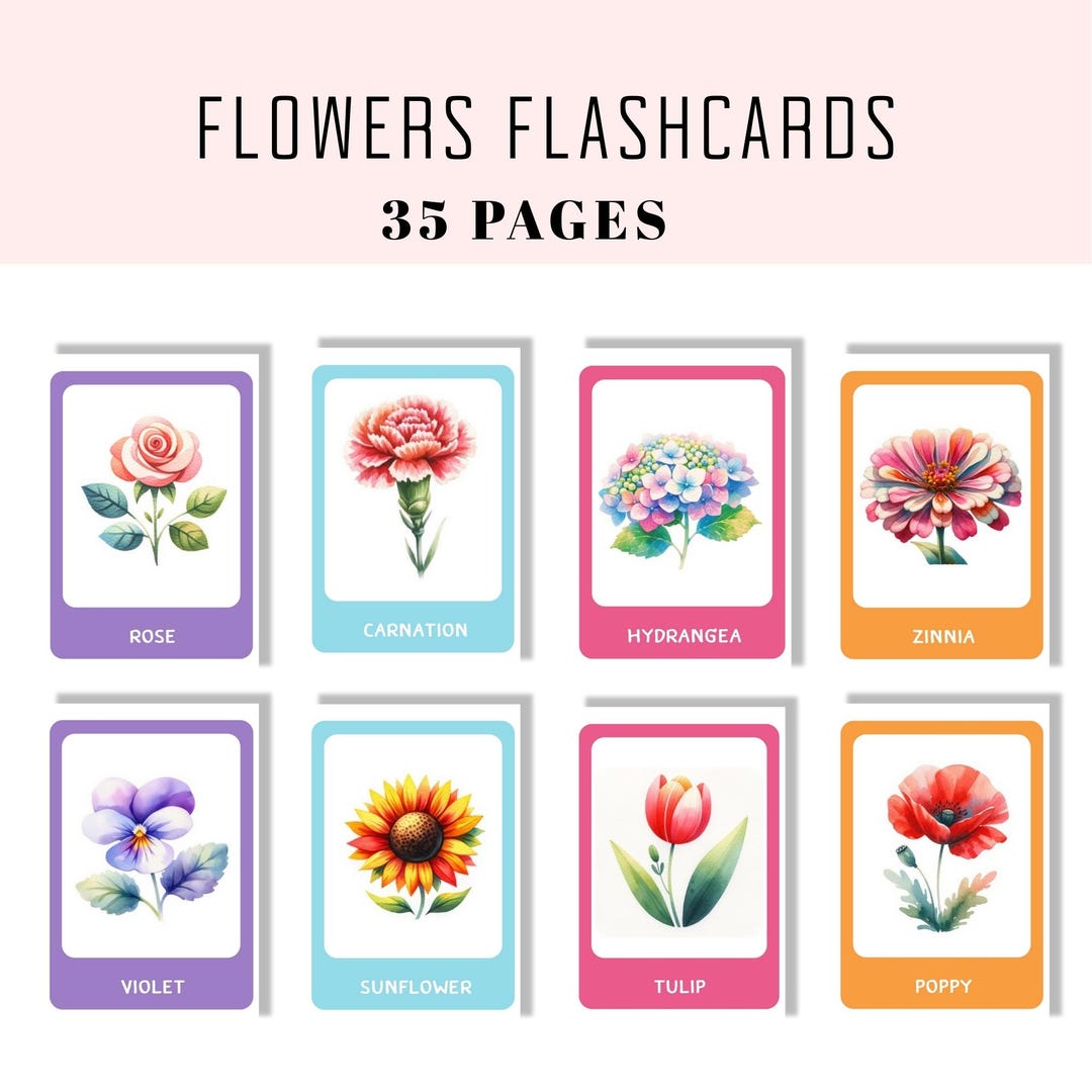 35 Pages Flowers Flashcards for Kids | Printable Flower Learning Cards ...