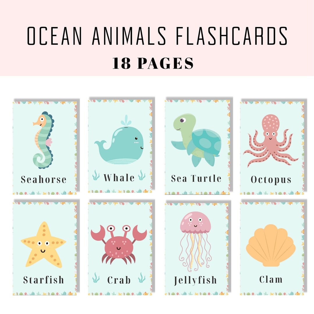 18 Pages Ocean Animals Flashcards for Kids | Printable Sea Life ...