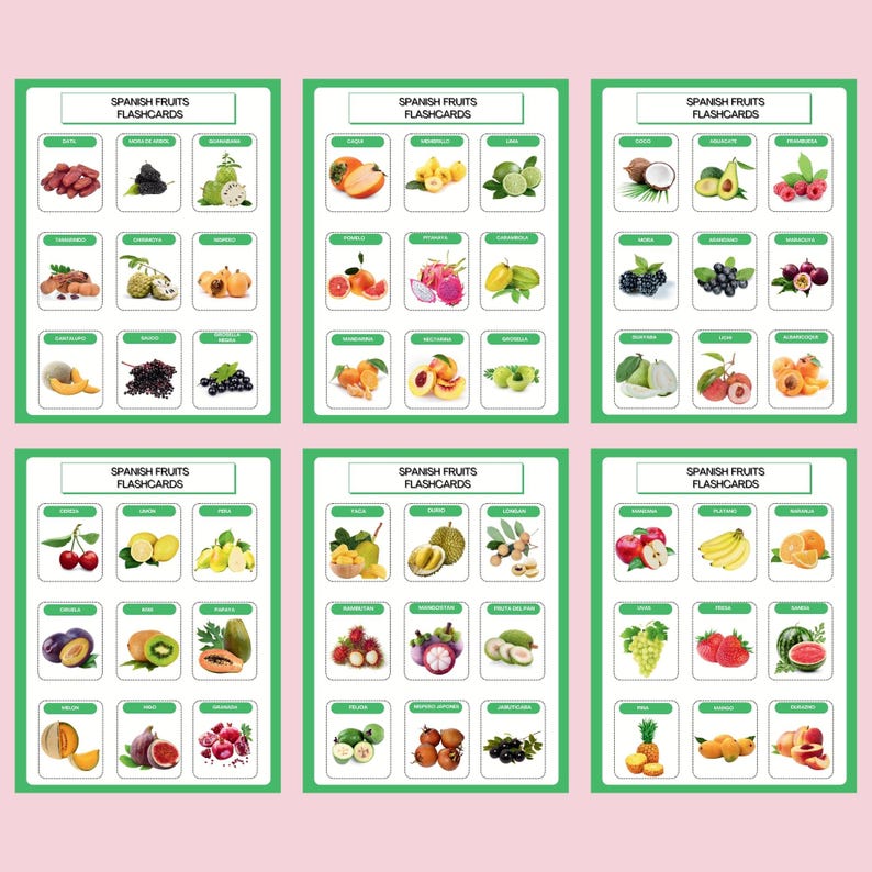 Spanish Fruits Flashcards for Kids | Bilingual Learning (PDF) - Etsy