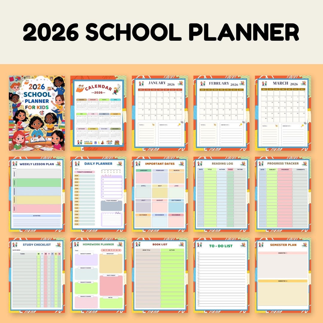 2026 School Planner for Kids: Printable Student Organizer (PDF) - Etsy