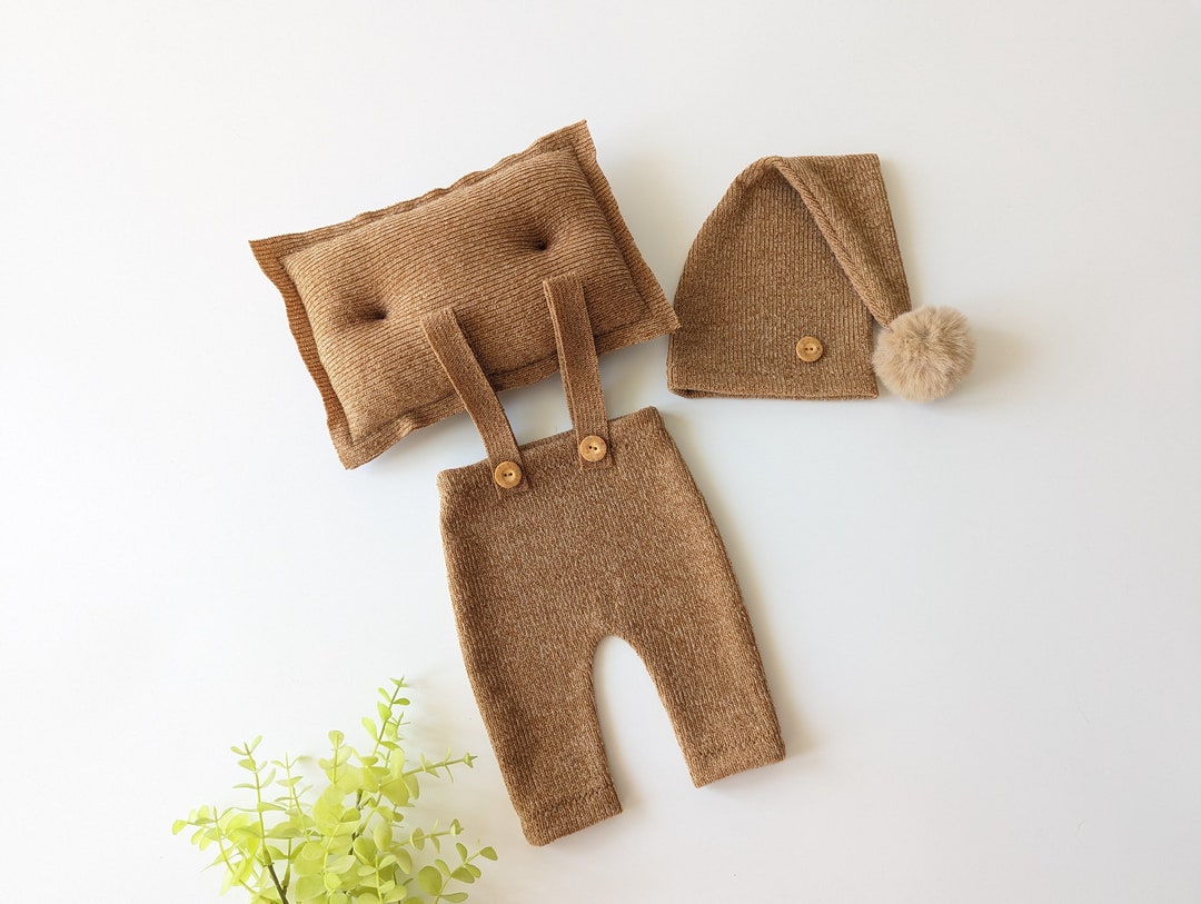 Boy Pants Set, Newborn Photo Set, Suspender Pants, Pillow, Sleepy Hat ...