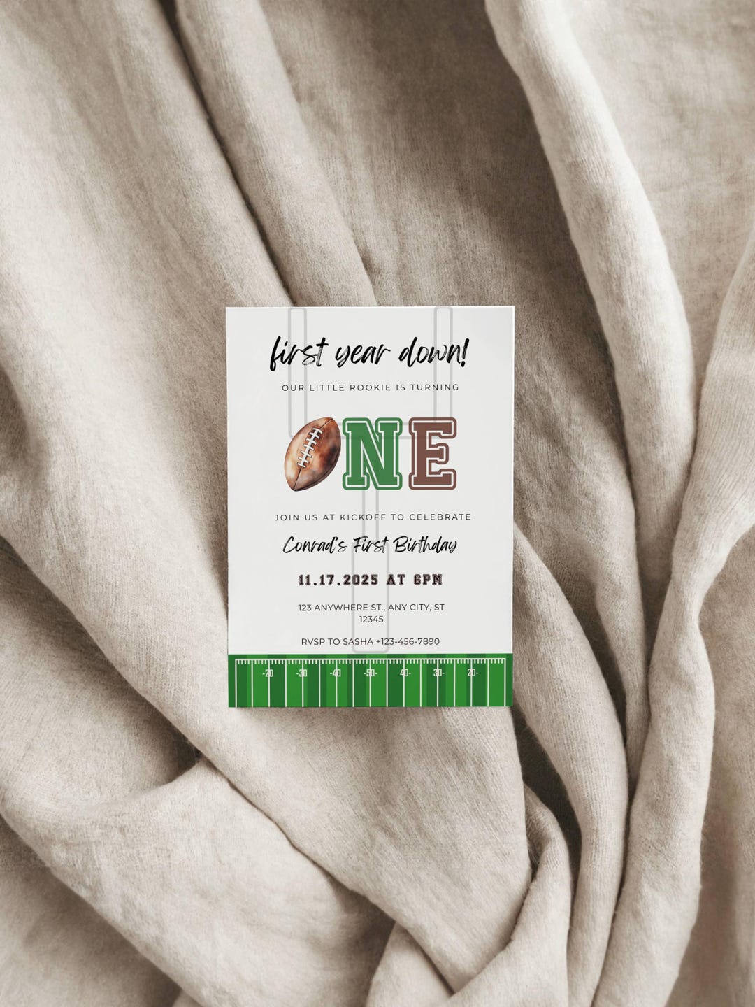 First Year Down Birthday Invitation: Editable Football Theme Party ...