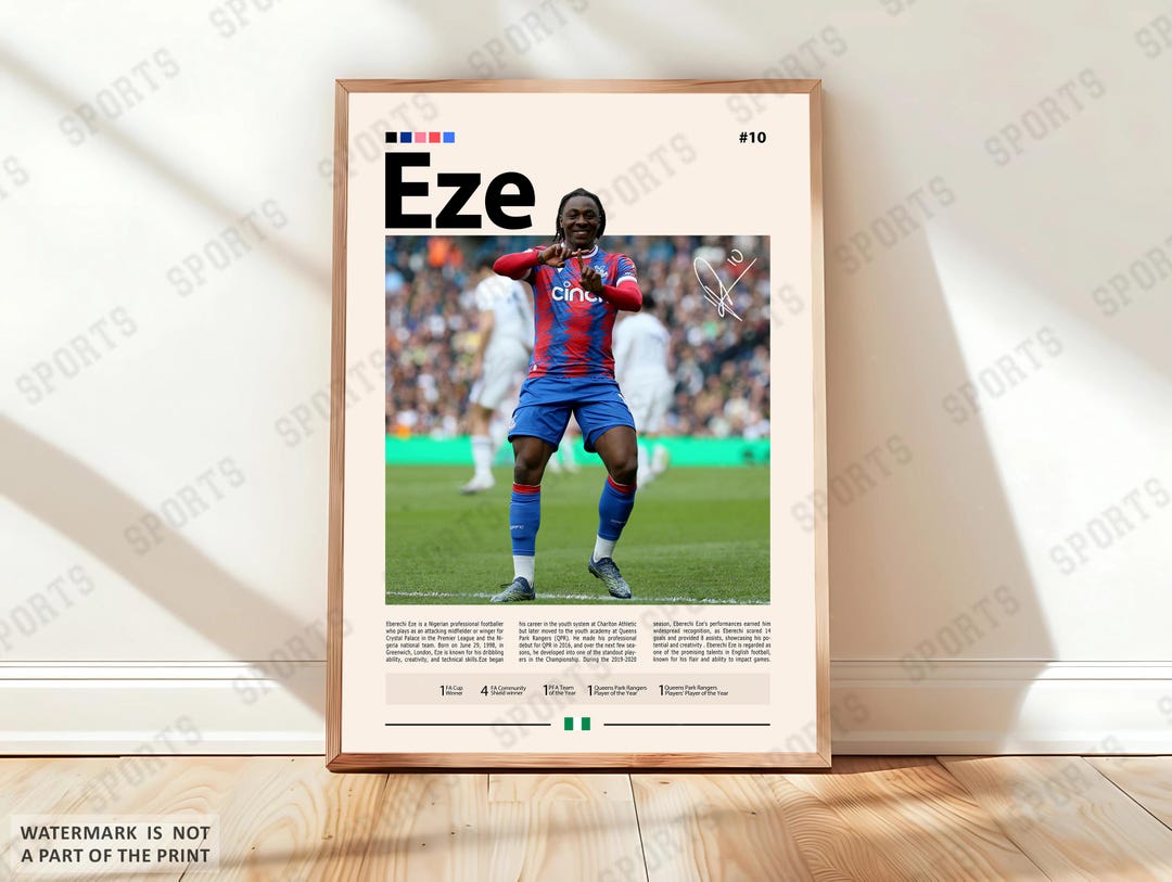 Eberechi Eze Poster, England Football Print, Soccer Gifts, Sports ...