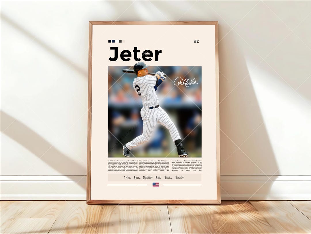 Derek Jeter Poster, New York Yankees Wall Art, MLB Print, Baseball ...