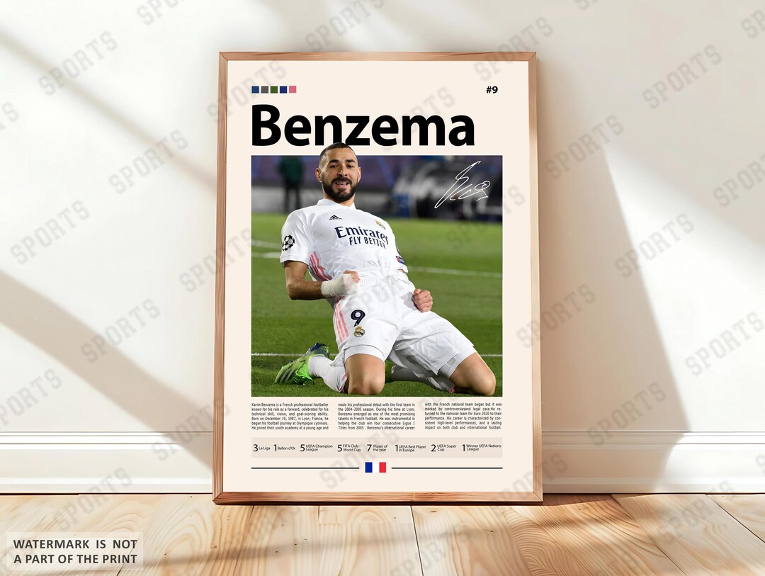 Karim Benzema Poster, Soccer Gifts, Sports Poster, Football Player ...