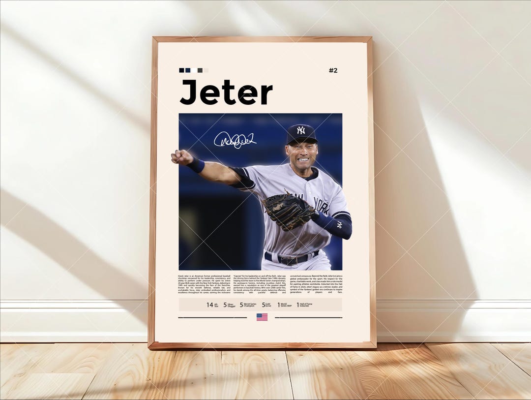 Derek Jeter Poster, New York Yankees Wall Art, MLB Print, Baseball ...