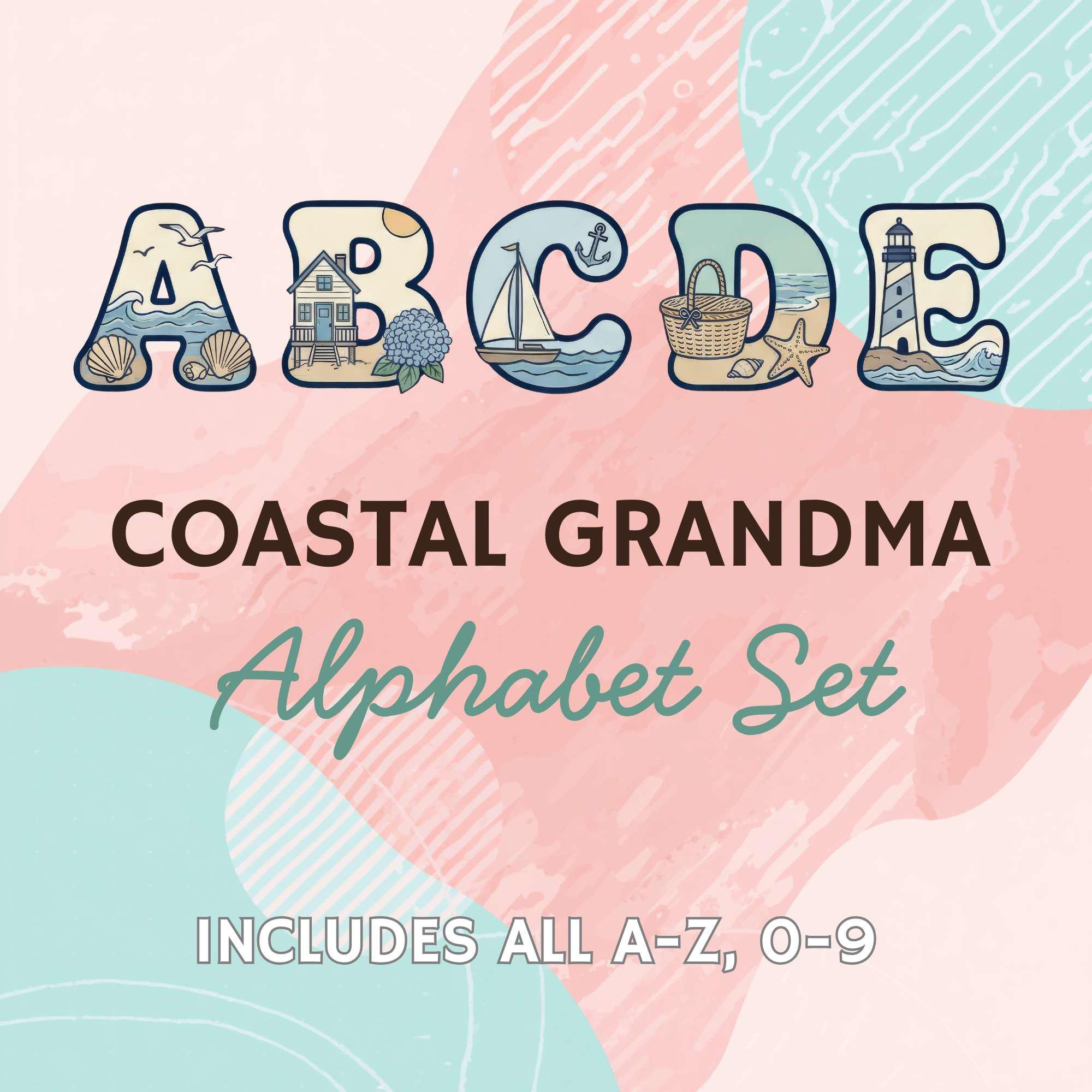 Coastal Nautical Alphabet PNG Bundle, Beach Letter Sublimation ...