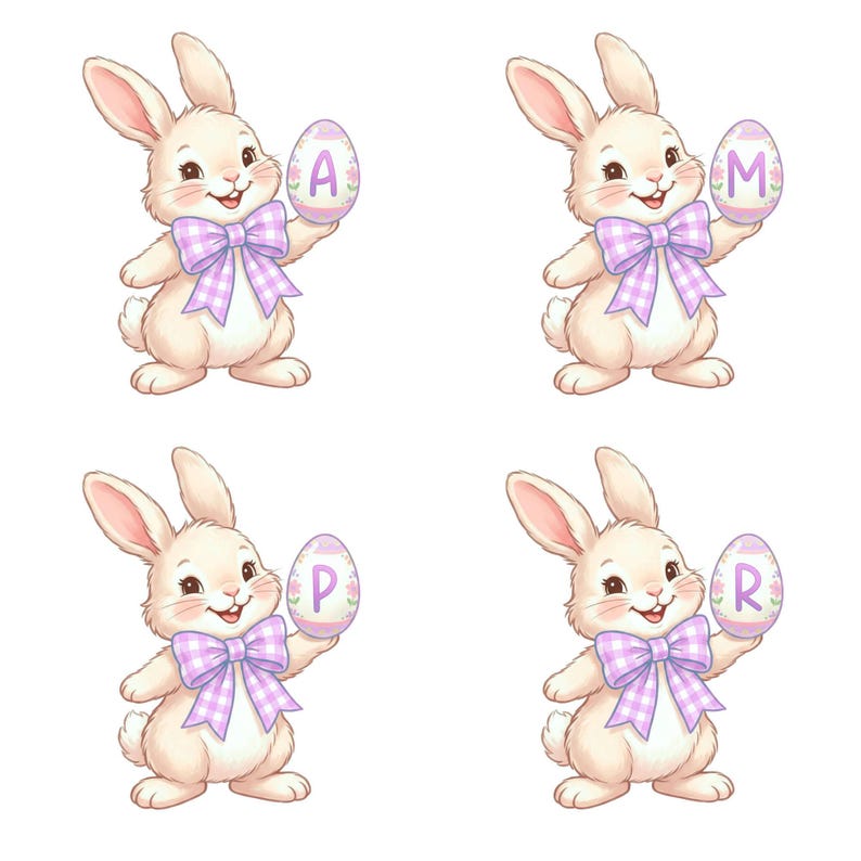 Personalized Easter PNG Bunny | Blue & Pink Monogram Letters ...