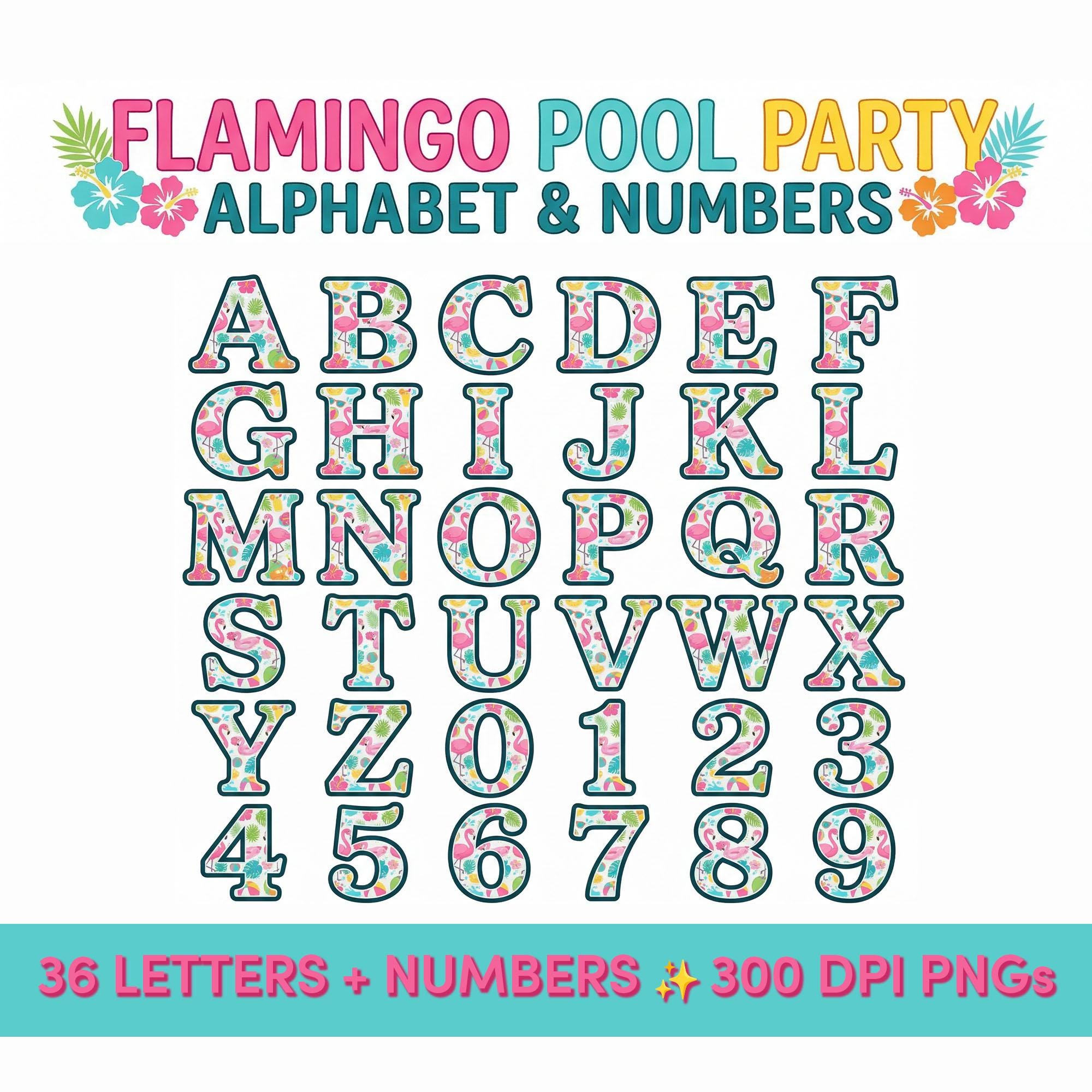 Flamingo Alphabet PNG Bundle | Summer Pool Party Letters | Tropical ...
