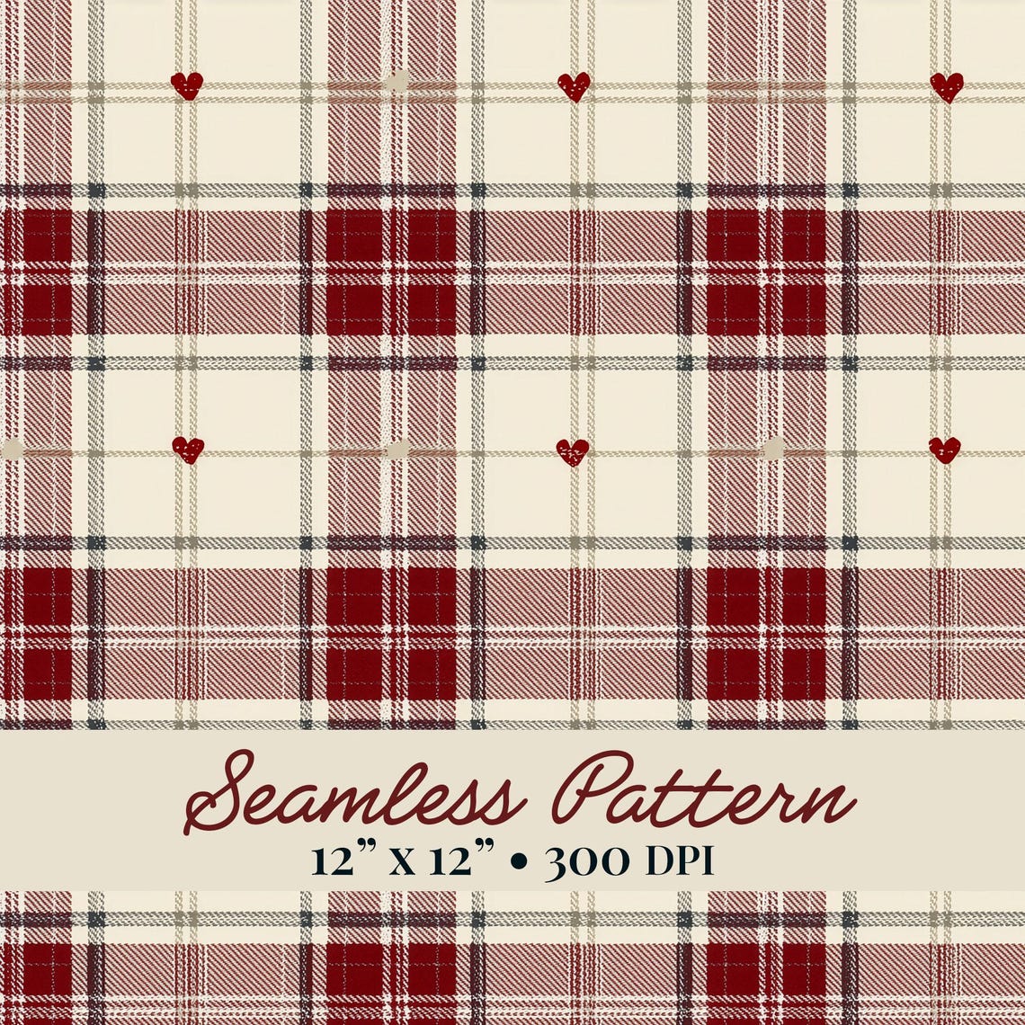 Valentine Plaid Seamless Pattern, Preppy Coquette Digital Paper, Hearts ...