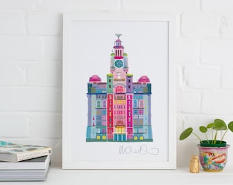 Liver Building Art Print Liverpool Illustration Liverpool - Etsy